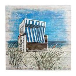 Leinwandbild Gilde "Bild quadratisch Strandkorb", farbe bild(er): blau, B:100cm H:100cm T:8cm, Holz, Bilder, Leinwandbild