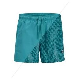 Jack & Jones Badeshorts JACK & JONES "JPSTMAUI SPLASH MAGIC SWIM SHORTS", Herren, Gr. L, N-Gr, colonial blau, Polyester, unifarben, Badehosen Badeshorts