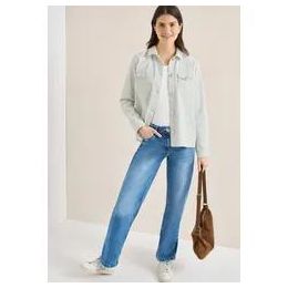 Jeansjacke Cecil, Damen, Gr. L (42), vanillewei&szlig;, Web, 98% Baumwolle, 2% Elasthan, gestreift, comfort fit normal, V-Ausschnitt, B&uuml;ndchen, Jacken Jeansjacke, im Denim-Style