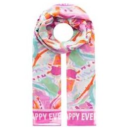 Schal Zwillingsherz "Be Happy Everyday", Damen, pink, Web, Obermaterial: 100% Polyester, Modet&uuml;cher Schal, farbenfrohes grafisches Muster mit Schriftzug