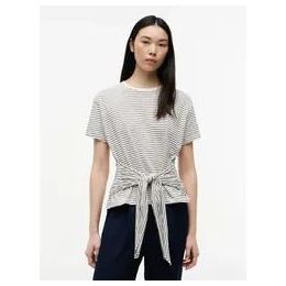 Kurzarmshirt Tommy Hilfiger "CO SLUB KNOT SS TEE", Damen, Gr. M (40), small brt stp calico, schwarz, Single Jersey, Obermaterial: 100% Baumwolle, gestreift, gerade kurz, Rundhals, Shirts, mit Bindeg&uuml;rtel in der Taille