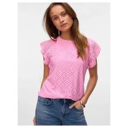 V&eacute;ro Moda Rundhalsshirt VERO MODA "VMTASSA SL FRILL TOP NOOS", Damen, Gr. M, bonbon, Jersey, Obermaterial: 95% Polyester, 5% Elasthan, unifarben, loose fit normal, Rundhals, Shirts Rundhalsshirt, Materialmix, loose fit