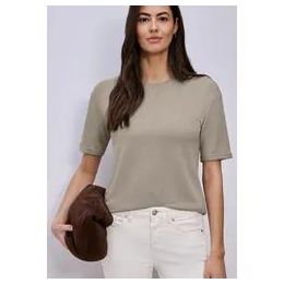 T-Shirt Street One, Damen, Gr. 34, timeless beige, Jersey, Obermaterial: 60% Viskose, 40% Polyester, unifarben, regular fit normal, Rundhals, Shirts T-Shirt, im Strick-Look