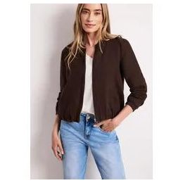 Blouson Street One, Damen, Gr. 44, espresso braun, Stoff, 100% Leinen, unifarben, normal normal, Rundhals, elastischer Bund, Jacken Blouson, aus Leinen