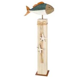 Skulptur Gilde "Dekoobjekt Fisch Neon", blau, naturfarben, wei&szlig;, B:32cm H:79cm T:12cm, Holzwerkstoff, Dekofiguren
