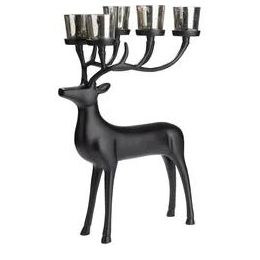 Skulptur Gilde "Figur Hirsch Ciervo Geweih", schwarz, B:31,5cm H:47,5cm T:18cm, Aluminium, Dekofiguren