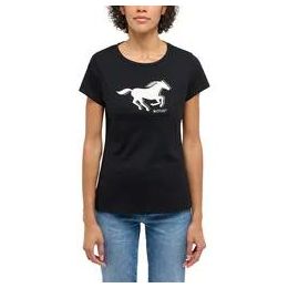 T-Shirt Mustang "MU-Loa", Damen, Gr. L, schwarz, Single Jersey, Obermaterial: 100% Baumwolle, figurbetont normal, Rundhals, Shirts T-Shirt, Figurbetonende Passform
