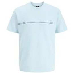 Jack & Jones T-Shirt JACK & JONES JUNIOR "JCOFUSION CHEST BRAND TEE SS CN JNR", Jungen, Gr. 152, omphalodes, Single Jersey, Obermaterial: 58% Polyester, 42% Baumwolle, bedruckt, regular fit normal, Rundhals, Shirts T-Shirt, Materialmix, regular Fit, Kurzarm