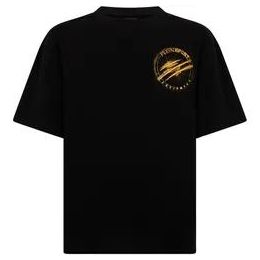 T-Shirt Plein Sport "Round Neck T-Shirt Chrome Scratch Edition", Damen, Gr. S, 0294, schwarz, lightgold, Obermaterial: 100% Baumwolle, Shirts T-Shirt
