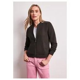Blouson Street One, Damen, Gr. 46, espresso braun, Web, Obermaterial: 52% Baumwolle, 43% Polyester, 5% Elasthan, unifarben, normal h&uuml;ftbedeckend, Rundhals, Jacken Blouson, mit Zipper und Struktur