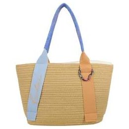 Henkeltasche Fritzi aus Preussen "Happy Summer Shopper", Herren, Gr. B/H/T: 11cm x 25cm x 37cm, beige, blau, Kunstfaser, unifarben, Taschen, mit Rei&szlig;verschluss und Herz-Karabiner