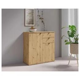 Kommode Home Affaire "THALIANA Sideboard mit 2 T&uuml;ren und 2 Schubladen, Breite 80 cm", eiche, B:80cm H:83,5cm T:35cm, FSC-zertifizierter Holzwerkstoff, Spanplatte, Sideboards, Kommode, Schrank in 3 Farben erh&auml;ltlich, schwarze Metallgriffe, viel Stauraum