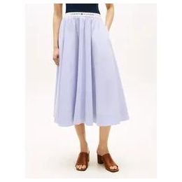 A-Linien-Rock Tommy Hilfiger "POPLIN BRANDED MIDI SKIRT", Damen, Gr. M (40), misty lazuli blau stripe, Web, Obermaterial: 100% Baumwolle, gestreift, A-Linie wadenlang, R&ouml;cke A-Linien-Rock, in Midi-L&auml;nge, mit Logobund