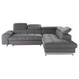 Ecksofa COTTA "Chef L-Form", grau, B:257cm H:72cm T:206cm, Luxus-Microfaser (100% Polyester);Kunstleder Softlux;Leder Advantage (abgedecktes Spalt-Rindsleder), R&uuml;ckseite mit schwarzem Spannstoff bezogen;NaturLEDER (echtes Rindsleder), R&uuml;ckseite mit schwarzem Spannstoff bezogen, Sofas, Ecksofa, mit Kopfteilverstellung, edle Metallkufen, wahlweise mit Bettfunktion