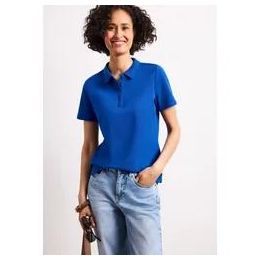 Poloshirt Street One, Damen, Gr. 36, amparo blau, Web, 97% Baumwolle, 3% Elasthan, unifarben, normal normal, hoch geschlossener Ausschnitt, abgesteppt, Shirts, aus Baumwolle mit Stretchante