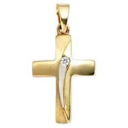 Kreuzanh&auml;nger Jobo "Anh&auml;nger Kreuz 18,5 mm mit Zirkonia", gelbgold 333, wei&szlig;, Schmuckanh&auml;nger, Herren, Gelbgold 333, 8 Karat 333 Gold teilmattiert