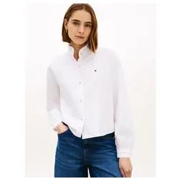 Langarmbluse Tommy Hilfiger "OXFORD CROP RUFFLE LS SHIRT", Damen, Gr. 42, optic wei&szlig;, Web, Obermaterial: 100% Baumwolle, unifarben, gerade h&uuml;ftlang, mit Knopf R&uuml;schen, Blusen, mit R&uuml;schen-Details, boxy