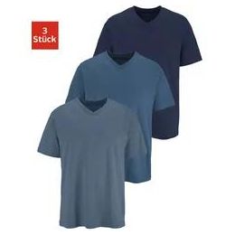 H.I.S. T-Shirt H.I.S "mit V-Ausschnitt, V-neck, Unterziehshirt", Damen, Gr. 10/4XL, blau (dunkelblau, mittelblau, graublau), Single Jersey, Obermaterial: 100% Baumwolle, unifarben, Basic, regular fit normal, V-Ausschnitt, abgesteppte Kante, Shirts T-Shirt, unifarben, V-neck, aus Baumwolle