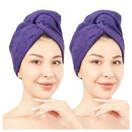 Turban-Handtuch HAMMETEX "2er Set Haarturban Damen, 100% Baumwolle, Flauschig & Schnelltrocknend", lila, B:25cm L:64cm, Frottier, Baumwolle, Handt&uuml;cher, Uni-Farben, weich
