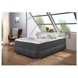 Boxbett OTTO HOME "Wehma ohne Kopfteil inkl. Bettkasten, auch in &Uuml;berl&auml;nge erh&auml;ltlich", grau (anthrazit), Komplettbetten, Struktur, Liegefl&auml;che B/L: 140cm x 200cm, Gewicht bis: 120 kg H4, 7-Zonen-Tonnentaschen-Federkernmatratze, in H2, H3 & H4 w&auml;hlbar, inklusive Topper, B:144cm L:204cm