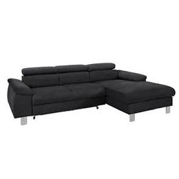 Ecksofa COTTA "Komaris L-Form, B: 244 cm", schwarz, B:244cm H:72cm T:166cm, Microfaser PRIMABELLE (100% Polyester);Kunstleder SOFTLUX(100%Polyurethan);Feinstruktur (100% Polyester);Kunstleder SOFTLUX/Struktur (100%Polyurethan, 90%Polyester, 10% Polyacryl), Sofas, Ecksofa, mit Kopfteilverstellung, optional Bettfunktion, Bettkasten & Licht