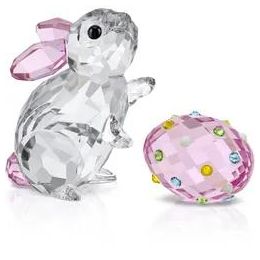Tierfigur Swarovski "Kristallfigur Sammelfigur IDYLLIA EASTER EGG AND RABBIT", kristallwei&szlig;, rosa, blau, gelb, gr&uuml;n, schwarz, Dekofiguren, B/H/T: 4,2cm, Swarovski Kristall, Swarovski Kristall mit schwarzem Emaille, H:4,2cm