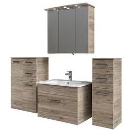 Badm&ouml;bel-Set SAPHIR "5-teilig, mit Spiegelschrank", sanremo eiche terra quer nachbildung, B:165cm H:200cm T:45cm, Kastenm&ouml;bel-Sets, Badm&ouml;bel-Set