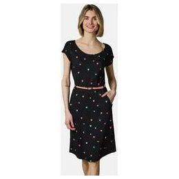 Shirtkleid Ragwear "Lilithe Hearts YOUMODO", Damen, Gr. L (40), Normalgr&ouml;&szlig;en, schwarz, Material 50% Baumwolle, 50% Modal, tailliert knieumspielend, Rundhals, &Auml;rmel ohne &Auml;rmelschlitz normaler Saum, Kleider Shirtkleid, Sommerkleid mit Herzchen-Print und Flechtg&uuml;rtel