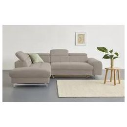 Ecksofa COTTA "Chef L-Form", mud, B:257cm H:72cm T:206cm, Luxus-Microfaser (100% Polyester);Kunstleder Softlux;Leder Advantage (abgedecktes Spalt-Rindsleder), R&uuml;ckseite mit schwarzem Spannstoff bezogen;NaturLEDER (echtes Rindsleder), R&uuml;ckseite mit schwarzem Spannstoff bezogen, Sofas, Ecksofa, mit Kopfteilverstellung, edle Metallkufen, wahlweise mit Bettfunktion