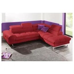 Ecksofa COTTA "Chef L-Form", rot, B:257cm H:72cm T:206cm, Luxus-Microfaser (100% Polyester);Kunstleder Softlux;Leder Advantage (abgedecktes Spalt-Rindsleder), R&uuml;ckseite mit schwarzem Spannstoff bezogen;NaturLEDER (echtes Rindsleder), R&uuml;ckseite mit schwarzem Spannstoff bezogen, Sofas, Ecksofa, mit Kopfteilverstellung, edle Metallkufen, wahlweise mit Bettfunktion