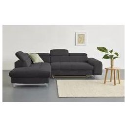 Ecksofa COTTA "Chef L-Form", mud, B:257cm H:72cm T:206cm, Luxus-Microfaser (100% Polyester);Kunstleder Softlux;Leder Advantage (abgedecktes Spalt-Rindsleder), R&uuml;ckseite mit schwarzem Spannstoff bezogen;NaturLEDER (echtes Rindsleder), R&uuml;ckseite mit schwarzem Spannstoff bezogen, Sofas, Ecksofa, mit Kopfteilverstellung, edle Metallkufen, wahlweise mit Bettfunktion