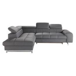 Ecksofa COTTA "Chef L-Form", grau, B:257cm H:72cm T:206cm, Luxus-Microfaser (100% Polyester);Kunstleder Softlux;Leder Advantage (abgedecktes Spalt-Rindsleder), R&uuml;ckseite mit schwarzem Spannstoff bezogen;NaturLEDER (echtes Rindsleder), R&uuml;ckseite mit schwarzem Spannstoff bezogen, Sofas, Ecksofa, mit Kopfteilverstellung, edle Metallkufen, wahlweise mit Bettfunktion
