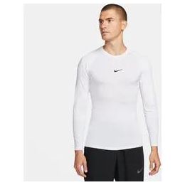 Trainingsshirt Nike "PRO DRI-FIT MEN'S LONG-SLEEVE TOP", Herren, Gr. S, wei&szlig;, schwarz, Obermaterial: 90% Polyester, 10% Elasthan, normal, Shirts, schmale Passform, atmungsaktiv, schnell trocknend
