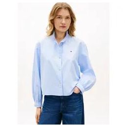 Langarmbluse Tommy Hilfiger "OXFORD CROP RUFFLE LS SHIRT", Damen, Gr. 40, mid blau, Web, Obermaterial: 100% Baumwolle, unifarben, gerade h&uuml;ftlang, mit Knopf R&uuml;schen, Blusen, mit R&uuml;schen-Details, boxy