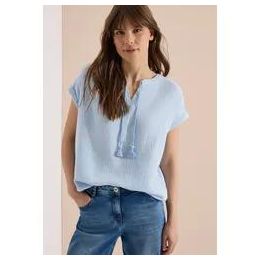 Shirtbluse Cecil, Damen, Gr. XL (44), light sky blau, Web, 100% Baumwolle, unifarben, klassisch normal, Rundhals, abgesteppt, Blusen, mit geschlitztem Rundhalsausschnitt