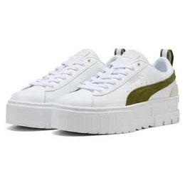 Sneaker Puma "MAYZE LTH WN'S", Damen, Gr. 42, Puma wei&szlig;, olive gr&uuml;n, Leder, unifarben, Schuhe Sneaker, mit Plateau-Sohle, herausnehmbare Innensohle