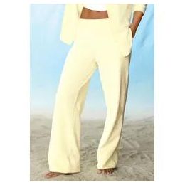 Loungehose Buffalo, Damen, Gr. 40/42, N-Gr, hellgelb, Cord, Obermaterial: 62% Baumwolle, 36% Polyester, 2% Elasthan, unifarben, weit lang, Hosen Loungehose, mit weicher Cord-Struktur