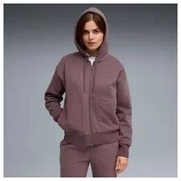 Kapuzensweatshirt Puma "HER RELAXED FULL-ZIP HOODIE FL", Herren, Gr. M, raisin, Fleece, Obermaterial: 66% Baumwolle, 34% Polyester, unifarben, relaxed fit normal, Rundhals, angesetztes B&uuml;ndchen, Sweatshirts, mit Rei&szlig;verschluss, mit K&auml;ngurutasche