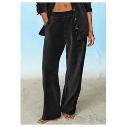 Loungehose Buffalo, Damen, Gr. 32/34, N-Gr, schwarz, Cord, Obermaterial: 62% Baumwolle, 36% Polyester, 2% Elasthan, unifarben, weit lang, Hosen Loungehose, mit weicher Cord-Struktur