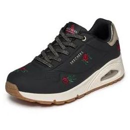 Sneaker Skechers "UNO-CHAMPAGNE & ROSES", Damen, Gr. 41, schwarz, rot, Lederimitat, bestickt, Schuhe Sneaker, Freizeitsneaker, Halbschuh mit Rosen-Stickerei