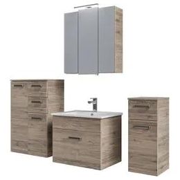 Badm&ouml;bel-Set SAPHIR "5-teilig, mit Spiegelschrank", sanremo eiche terra quer nachbildung, B:158cm H:200cm T:45cm, Kastenm&ouml;bel-Sets, Badm&ouml;bel-Set