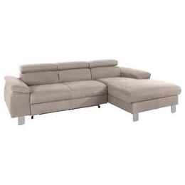 Ecksofa COTTA "Komaris L-Form, B: 244 cm", mud, B:244cm H:72cm T:166cm, Microfaser PRIMABELLE (100% Polyester);Kunstleder SOFTLUX(100%Polyurethan);Feinstruktur (100% Polyester);Kunstleder SOFTLUX/Struktur (100%Polyurethan, 90%Polyester, 10% Polyacryl), Sofas, Ecksofa, mit Kopfteilverstellung, optional Bettfunktion, Bettkasten & Licht