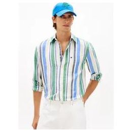 Langarmhemd Tommy Hilfiger "LINEN BLEND BOLD STRIPE", Herren, Gr. M, N-Gr, nouveau gr&uuml;n, stripe, Web, Obermaterial: 52% Baumwolle, 48% Leinen, regular fit normal, Manschette, Hemden, regular fit, Leinenmix, mit Streifen