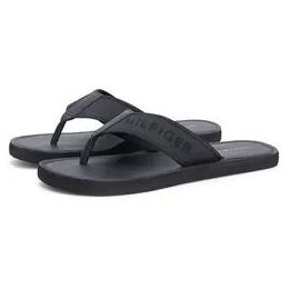 Zehentrenner Tommy Hilfiger "HILFIGER LEATHER BEACH SANDAL", Herren, Gr. 45, schwarz, Textil, Schuhe Zehentrenner, Sommerschuh, Flat mit modischer Logostickerei