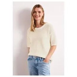 Kurzarmpullover Street One, Damen, Gr. 44, soft beige, Web, 69% Baumwolle, 31% Polyester, Strukturmuster, regular fit normal, Rundhals, B&uuml;ndchen, Pullover, im soften Baumwoll-Mix