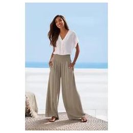 Leinenhose French Connection, Damen, Gr. 40/42, N-Gr, khaki, Web, Obermaterial: 80% Viskose, 20% Leinen, unifarben, Basic, figurumspielend lang, Hosen, mit gerafftem Bund, weite Palazzohose f&uuml;r den Sommer
