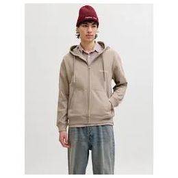 Jack & Jones Kapuzensweatshirt JACK & JONES "JORNORREBRO EMB SWEAT ZIP HOOD NOOS", Herren, Gr. M, vintage khaki, angeraute Sweatware, Obermaterial: 89% Baumwolle, 11% Polyester, bedruckt, relaxed fit normal, Rundhals, Rippb&uuml;ndchen, Sweatshirts, mit Stickerei