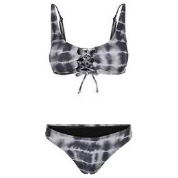 B&uuml;gel-Tankini Urban Classics "Urban Classics Damen Ladies Lace Up Tie Dye Bikini", Damen, Gr. S, N-Gr, schwarz, wei&szlig;, 85% Polyester, 15% Elasthan, Bikini-Sets