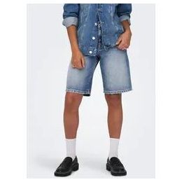 Jeansbermudas Only "ONLMATE REG BAGGY LONG SHORTS DNM NOOS", Damen, Gr. XS, N-Gr, medium blau denim, Denim/Jeans, Obermaterial: 100% Baumwolle, unifarben, kurz, Jeans, Baumwolle, Regular Waist