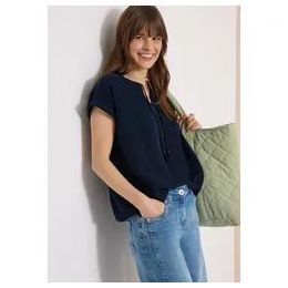 Shirtbluse Cecil, Damen, Gr. XXL (46), universal blau, Web, 100% Baumwolle, unifarben, klassisch normal, Rundhals, abgesteppt, Blusen, mit geschlitztem Rundhalsausschnitt